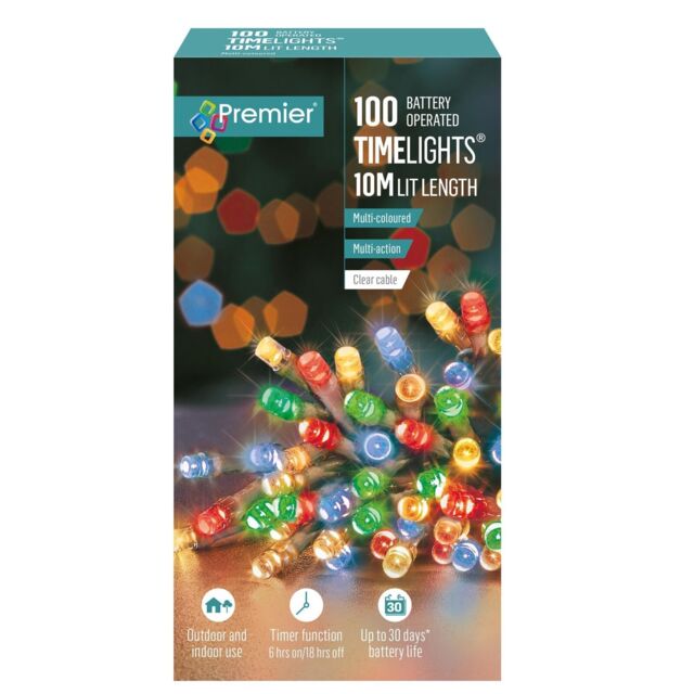 Christmas 100 Battery Timer Led Lights Clear Cable Indoor Outdoor by ...