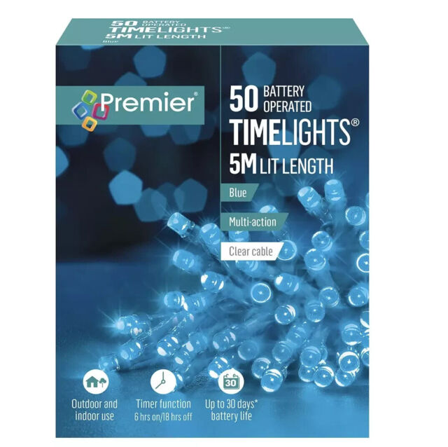 Blue Premier 50 Battery Operated Timer Lights Indoor Outdoor Christmas ...