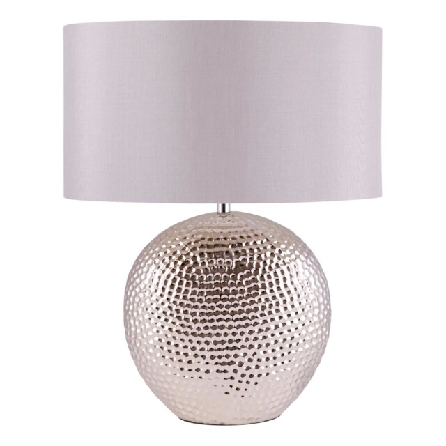 Textured Oval Chrome Ceramic Bedside Table Light With Grey Faux Silk by ...