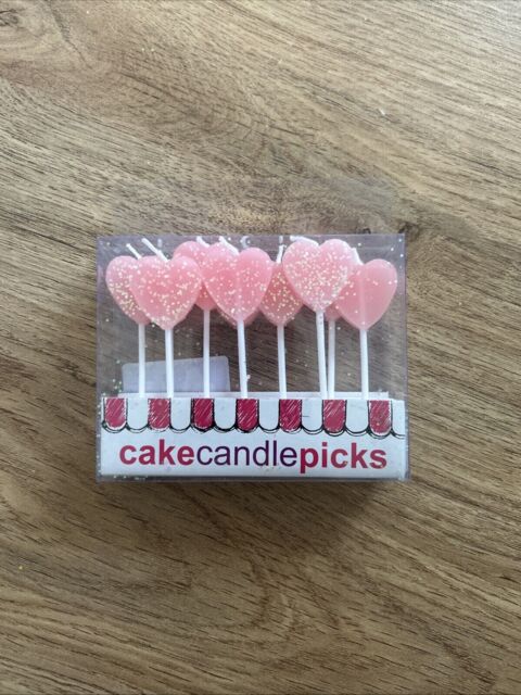 Cake Candle Pick Ahc134 - Glitter Heart Pink Pick Candles X10 In Pack ...