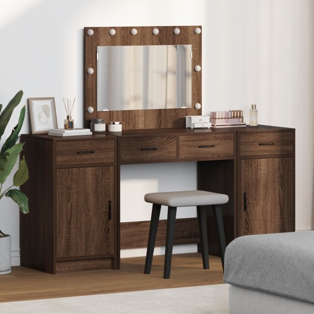 3-piece Dressing Table Set With Led In Black Engineered Wood Vidaxl by ...