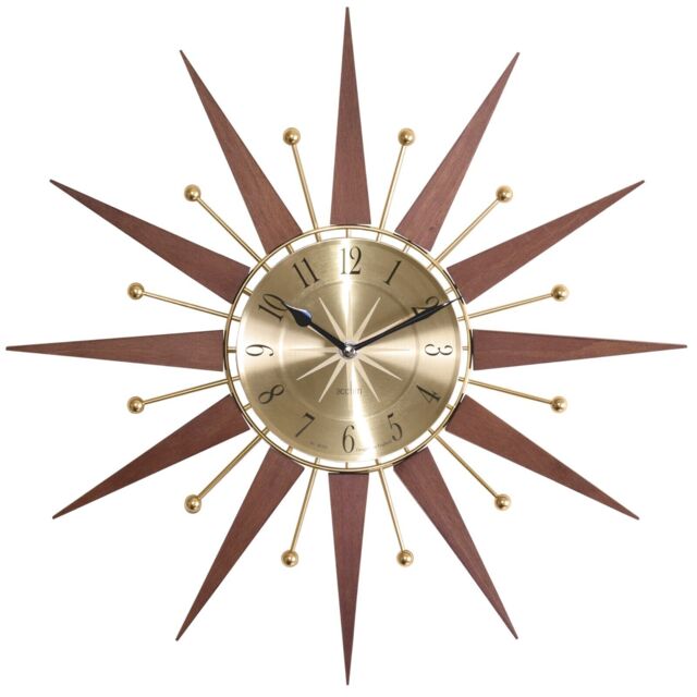Acctim Wolcott Large Wall Clock Sunburst Spoke Quartz Mid-century Dark ...