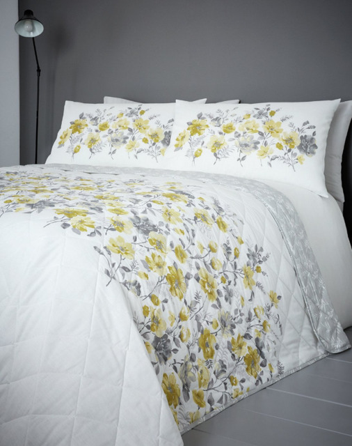 Dreams & Drapes Gabriella Yellow Contemporary Floral Pattern Bedspread ...