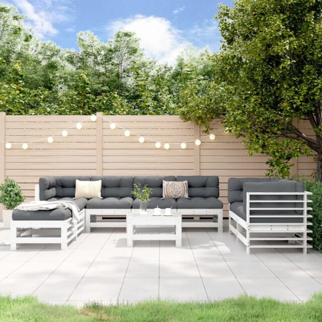 Garden Lounge Set Outdoor Modular Sofa Set 9 Piece Solid Wood Pine by ...