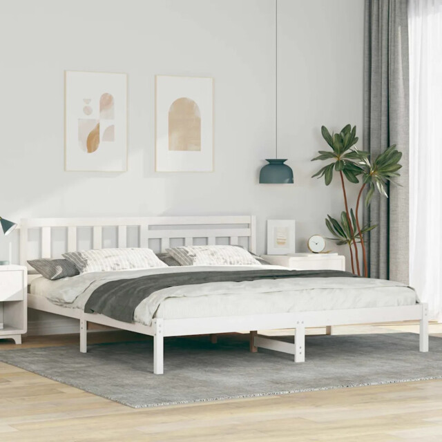 Bed Frame With Headboard White 180 X 200 Cm Solid Pine Wood Vidaxl by ...