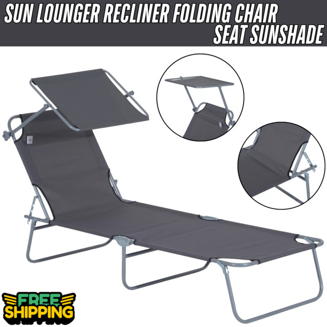 Outsunny Folding Outdoor Sun Lounger Chair Recliner Seat Sunshade by ...