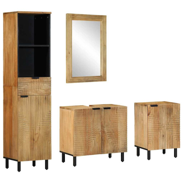 4 Piece Bathroom Furniture Set Brown Solid Wood Mango Bathroom Cabinet ...