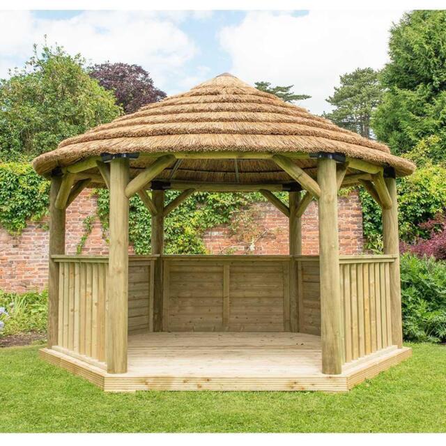 Hexagonal Gazebo With Country Thatch Roof & Cream Roof Lining 3.60m by ...