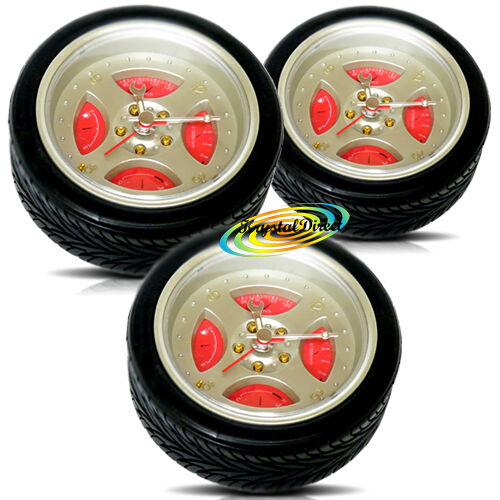 Novelty Car Alloy Wheel Tyre Analogue Beep Alarm Gift Clock With Stand ...