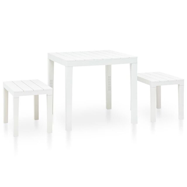 Vidaxl Garden Table With 2 Benches Plastic White by eBay | ufurnish.com