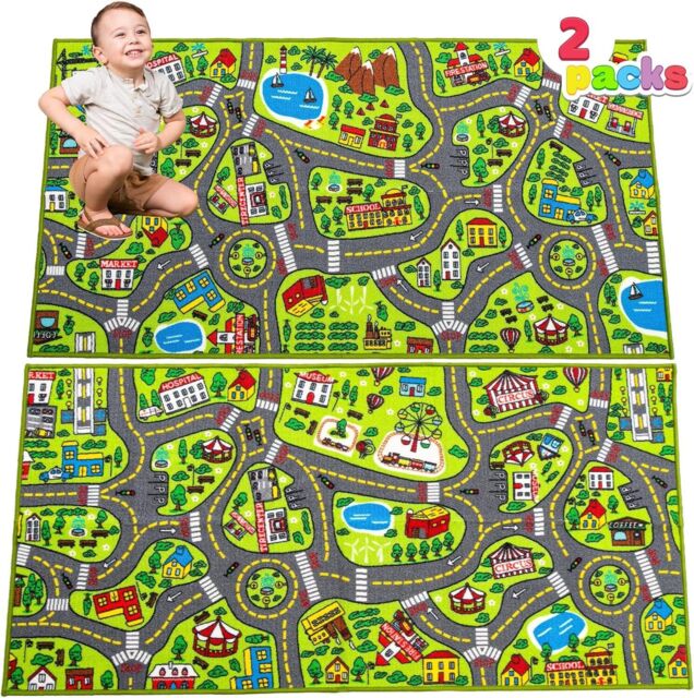 Joyin 2 Pack Kids City Town Rug,car Play Carpet,city Road Playmat On by ...