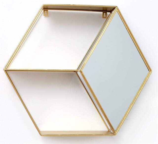 Hexagon Mirror Shelving Unit Gold Mirrored Display Shelf by eBay ...