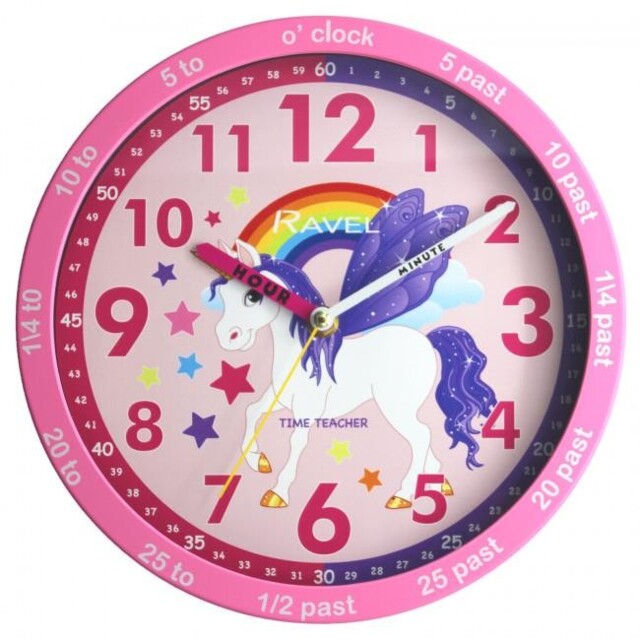 25cm Pink Unicorn Time-teacher Wall Clock - Colourful Plastic, Silent ...