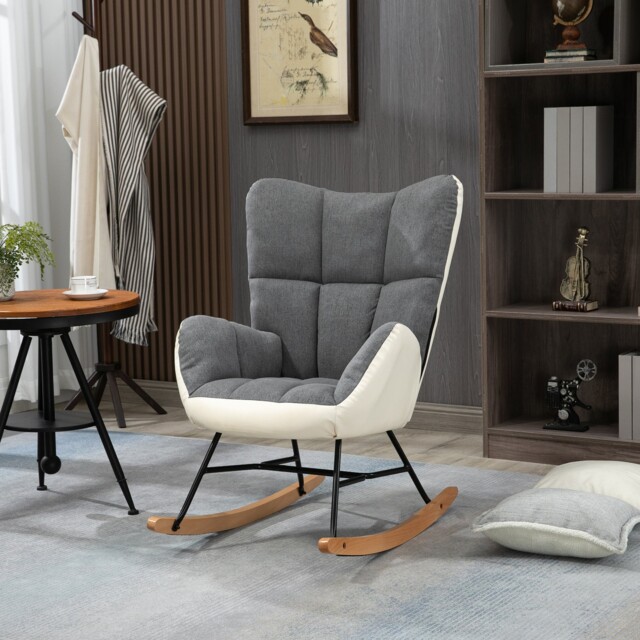 Homcom Rocking Chair For Nursery Upholstered Wingback Armchair Grey by ...