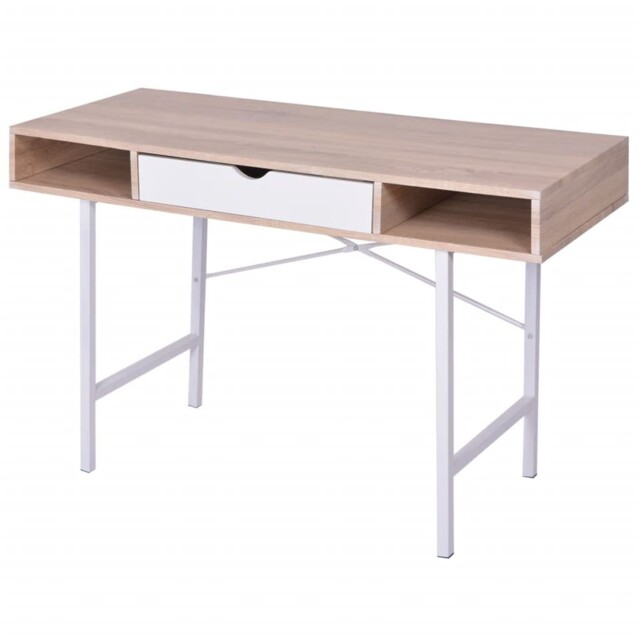 Oak And White Mdf Desk With 1 Drawer, 120x48x77 Cm, Metal Legs by eBay ...