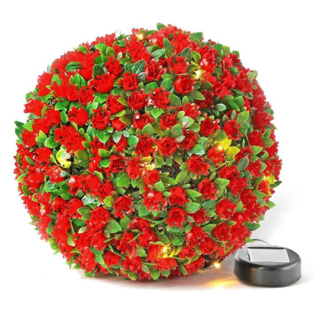 28cm Red Rose Flower Solar Topiary Ball With 20 Led Lights - Dual by ...