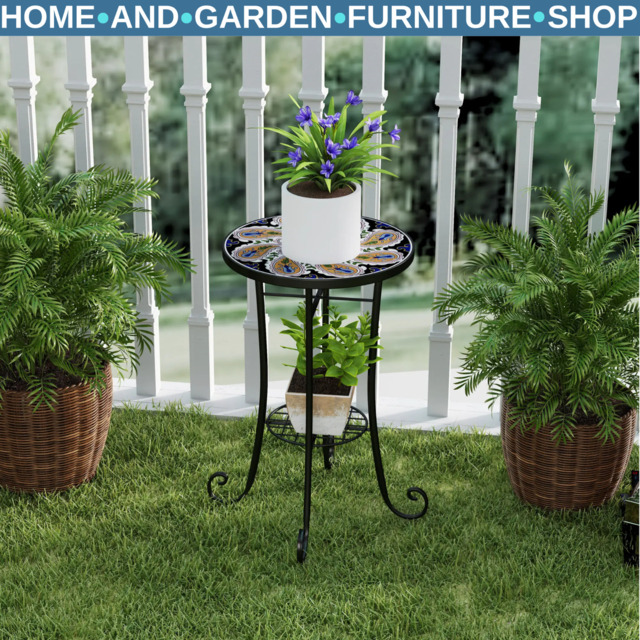 Mosaic Garden Table 35.5 Cm Round Outdoor Side Table With Ceramic Tile ...