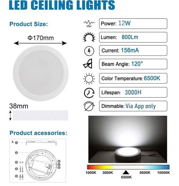 Wifi Ceiling Light Smart Led Lamp Dimmable Downlight Google Home by ...