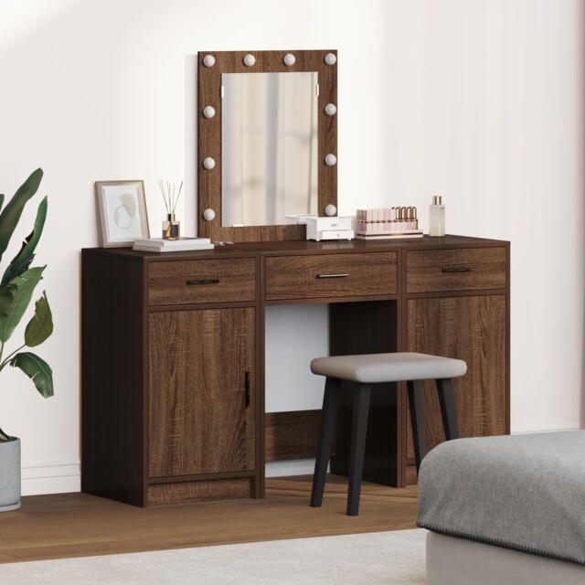 3 Piece Dressing Table Set With Led Black Oak Engineered Wood Vidaxl by ...