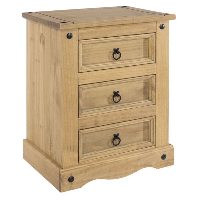 Bedside Cabinet 3 Drawer Bedroom Side Table Nightstand Waxed Wood by eBay | ufurnish.com