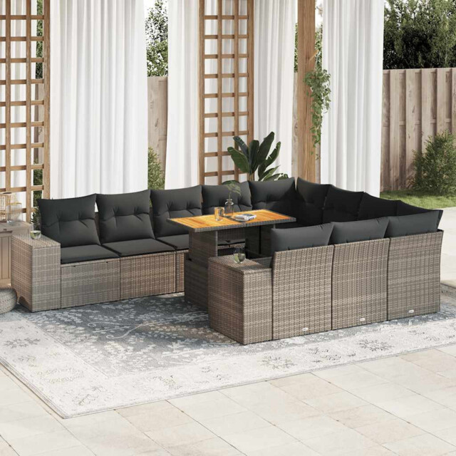 10 Piece Garden Sofa Set With Cushions Grey Poly Rattan Acacia Vidaxl ...