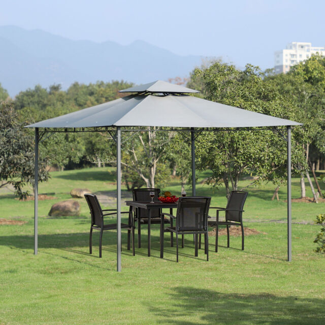 3x3(m) Outdoor Patio Gazebo Steel Canopy Tent Pavilion 2-tier Roof Top ...