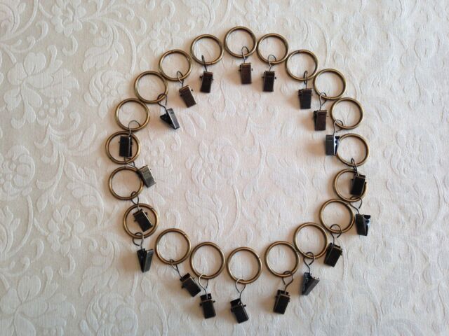20 X Antique Brass Metal Hooks Curtain Rings With Pincer Clips For Net ...
