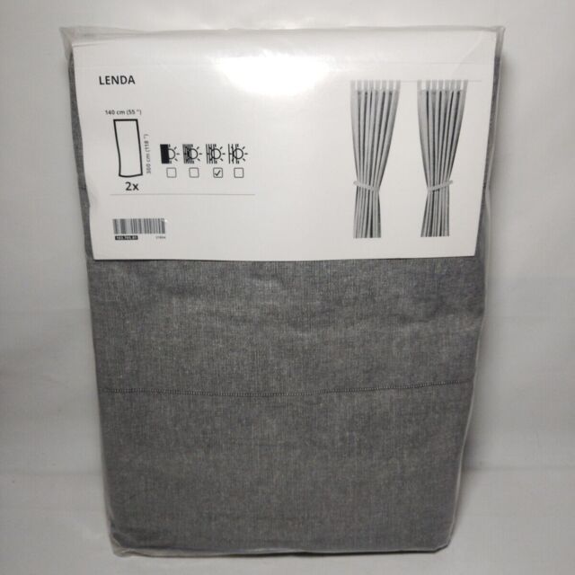 Pair Ikea Lenda Grey Long Curtains Tab Top Tiebacks 140x300 Cm by eBay ...
