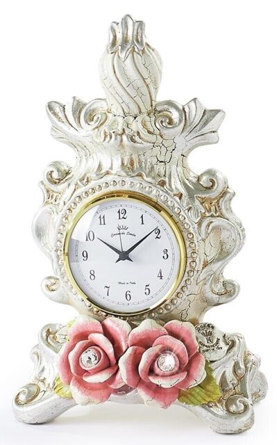Table Clock In Capodimonte Porcelain Rose Pink Swarovski by eBay ...