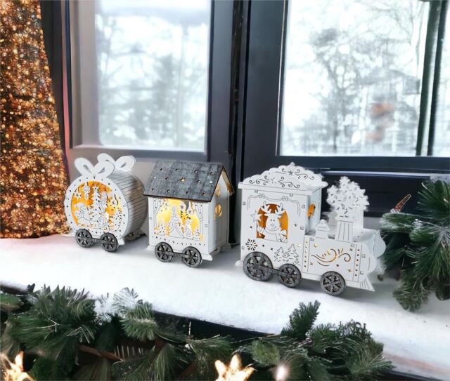 Window Sill Light Up Christmas Train With 3 Carriages Xmas Theme Led by ...