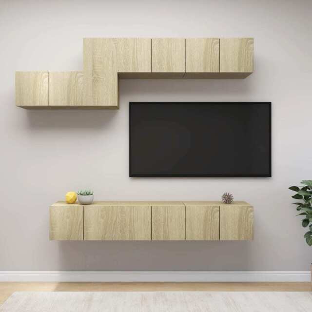 7 Piece Tv Cabinet Set Sonoma Oak Engineered Wood Vidaxl by eBay | ufurnish.com
