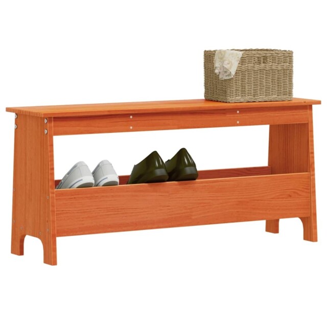 Brown Solid Pine Wood Hall Bench 100x28x45 Cm With Storage Shelf For by ...