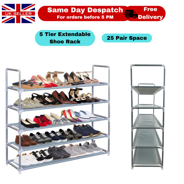 Amos 5 Tier Extendable Shoe Rack 25 Pairs Space Saving Storage by eBay ...