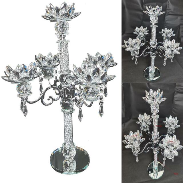 45cm Crystal Candle Holder 5 Arms Tealight Table Candlestick Wedding by ...