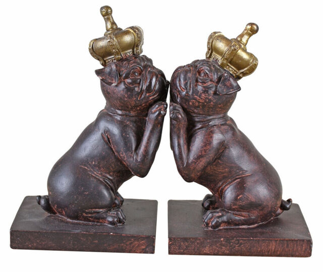 Two Bookends Pug Figure Dog Stand Crown Bulldog by eBay | ufurnish.com