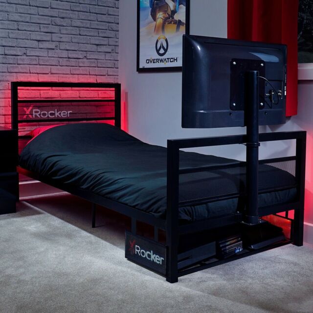 X Rocker Basecamp Single 3ft Gaming Bed Frame Tv Mount Metal Storage by ...