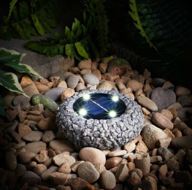 4pk Rock Light Solar Powered Led Garden Rock Bright Light Stone Effect ...