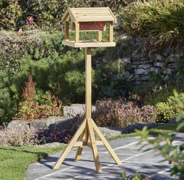 Garden Bird Table House Built In Feeder Luxury Wooden Outdoor Decor by ...