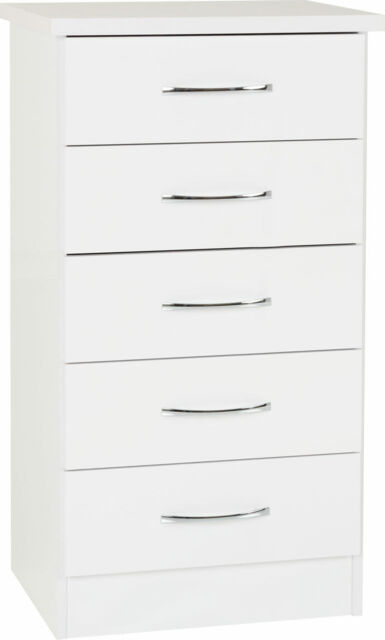 Nevada Chest 5 Drawer Narrow Chest White Gloss by eBay | ufurnish.com