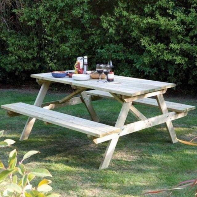 Garden Picnic Table 4ft Rowlinson With Attached Benches Seats 4 by eBay ...