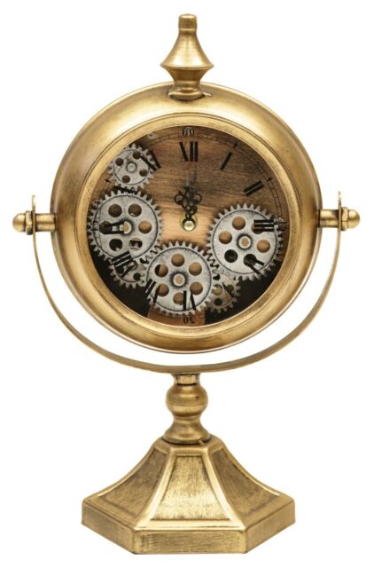 38cm Large Gold Metal Vintage Cog Design Mantelpiece Clock Roman by ...