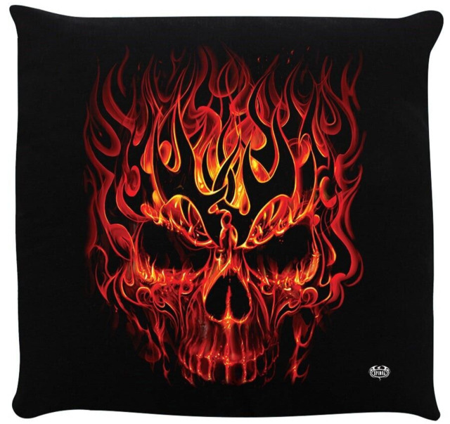 Skull Blast Black Cushion, Gothic Fantasy, Evil, Hell Fire Flames, by ...
