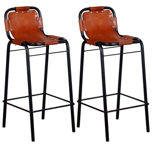 Brown & Black Genuine Goat Leather Bar Stools, 46x45x94 Cm, Set Of 2 by ...