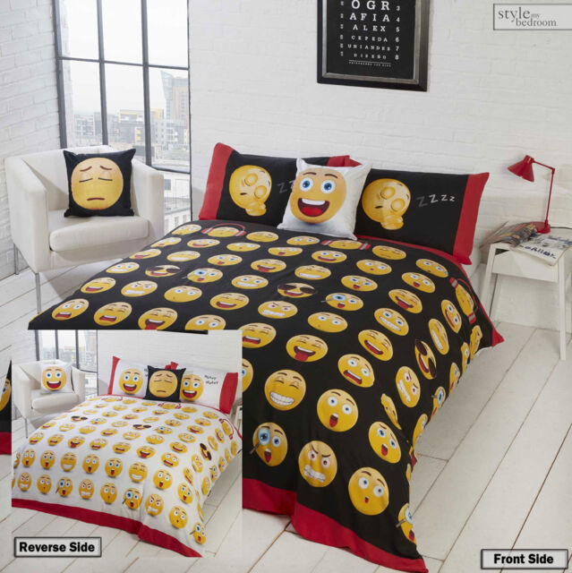2 Sided Smiley Face Emotion Emoji Icons Reversible Duvet Quilt Cover by ...