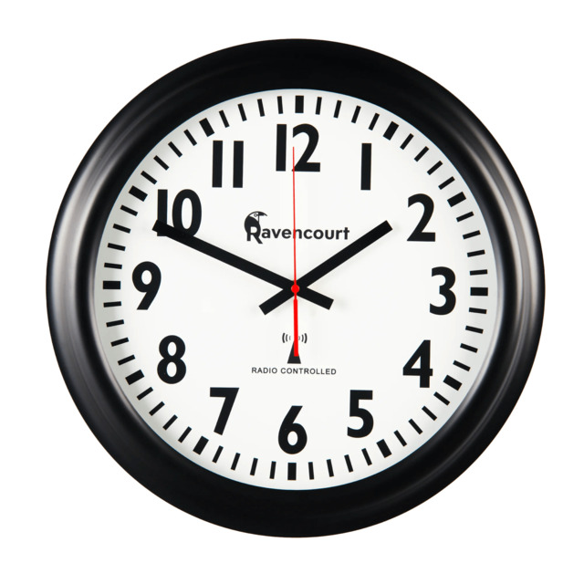 "Ravencourt Large Radio Controlled Wall Clock 46cm/18"" Black School ...