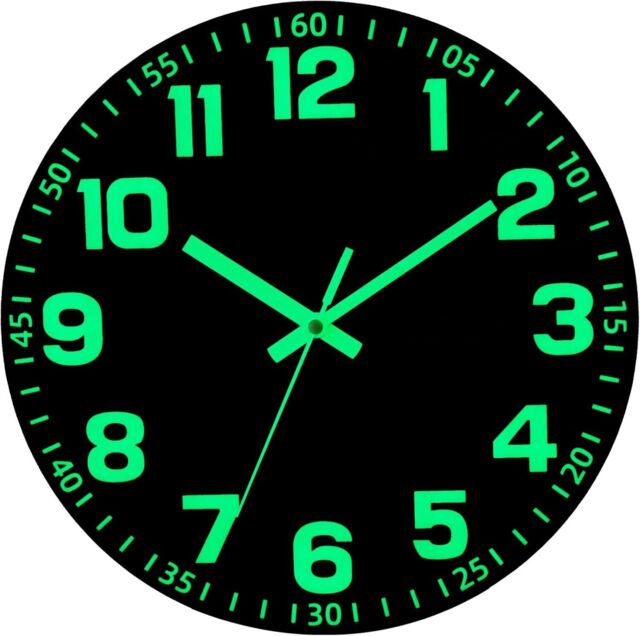 12 Inch Wall Clocks Glow In The Dark Clock Silent Wall Clock Non by ...