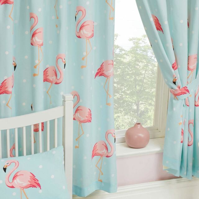 "Fifi Flamingo Blue Turquoise Curtains Lined 66"" X 54"" Kids Girls" by ...