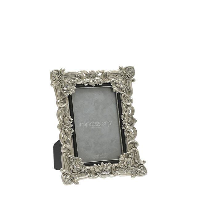 Ornate Photo Frame Antique Silver Colour Floral Resin Crystals Picture ...