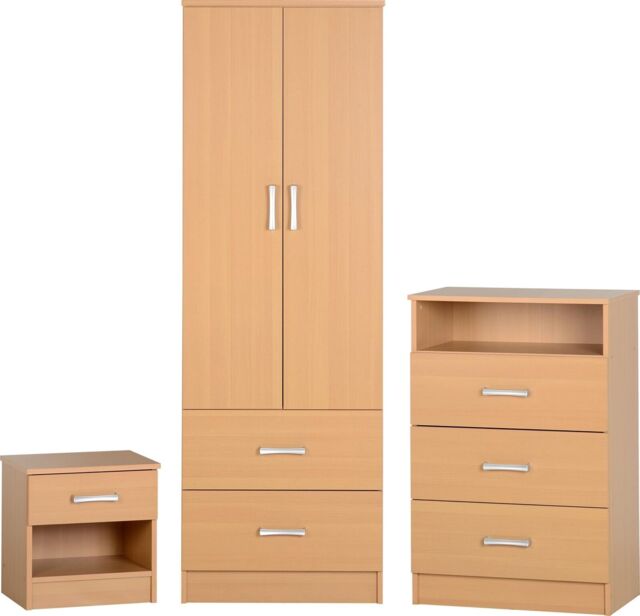 Polar 3 Pc Set 2 Door Wardrobe Bedside Side Table Chest Drawer Bedroom ...