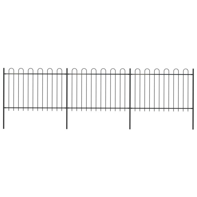Black Powder-coated Steel Garden Fence 5.1x1.2m With Hoop Top, Durable ...